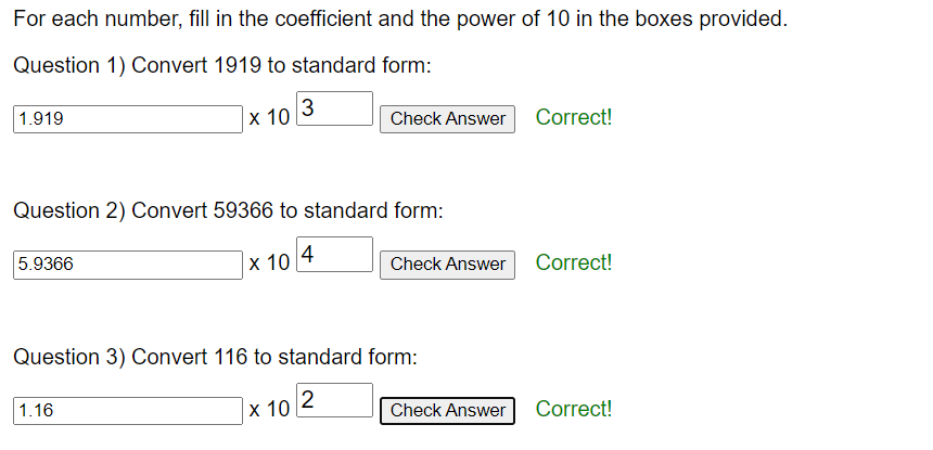 Convert large numbers to standard form