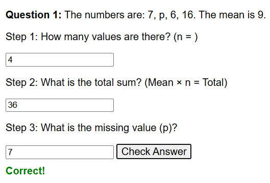 Find a missing value using the mean