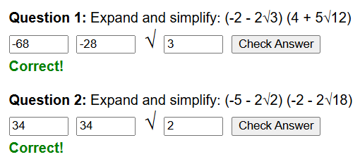 Expanding double brackets with surds