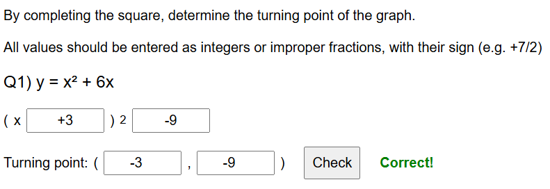 Finding turning points by completing the square