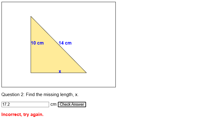 Pythagoras' Theorem - mixed questions