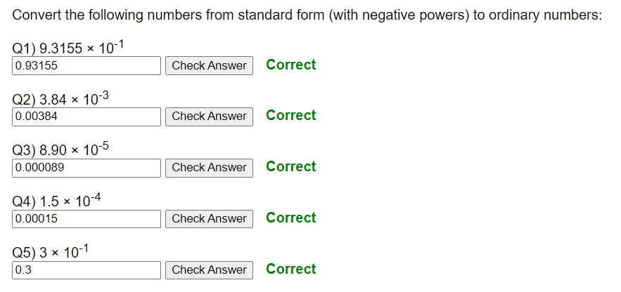 Converting smaller numbers in standard form to ordinary