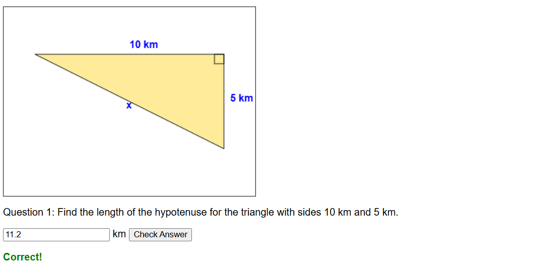 Finding the hypotenuse with Pythagoras' Theorem